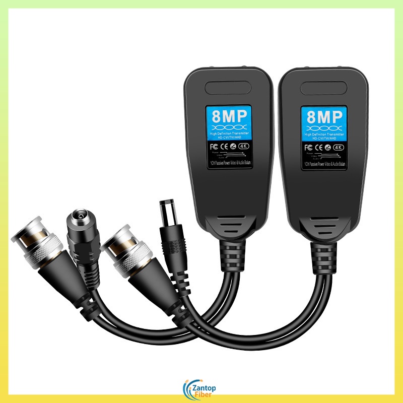 8MP HD-CVI/TVI/AHD/CVBS Passive Video Balun with Power Connector and RJ45 UTP CAT5/CAT5e/CAT6 ...