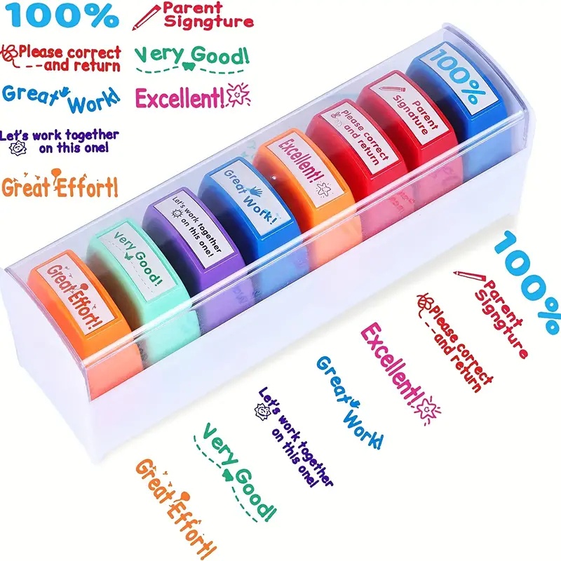 1 Box Of 8 Self-Inking Teacher Office Stamp Set Motivation Teacher ...