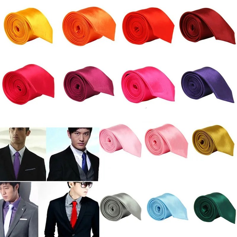 Tie for Men Slim Tie Solid Color Necktie Polyester Narrow Cravat 5cm ...
