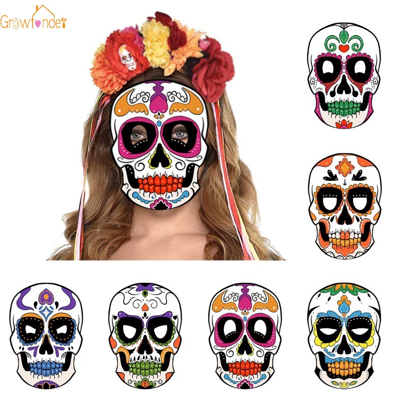 6Pcs Day of The Dead Terror Masks Sugar Skull Full Face Mask Halloween ...