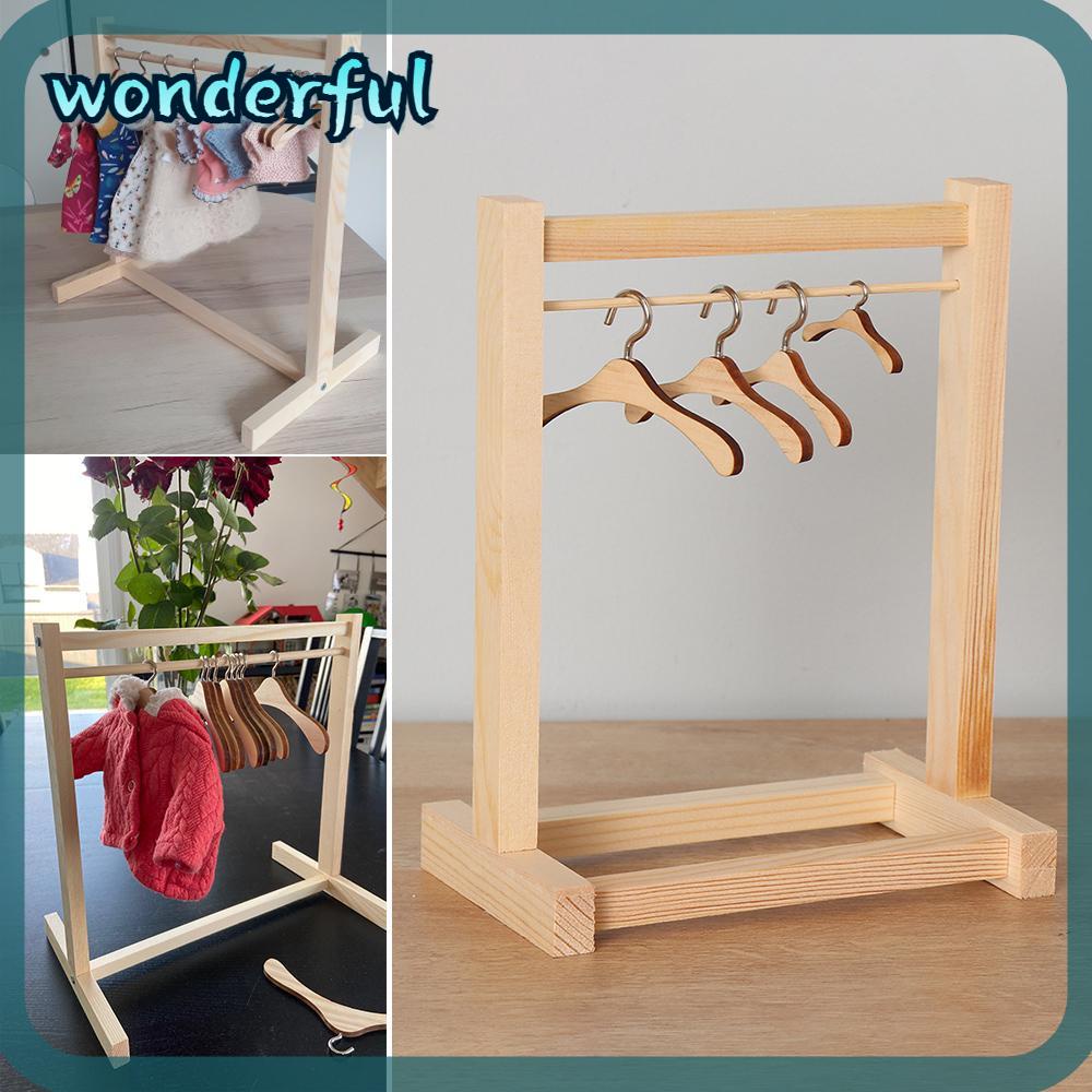 WONDER Wooden Clothes Rack Stuffed Toys Clothes for Dolls Scarf Holder ...