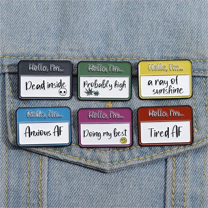 Creative Hello I Am Label Quotes Enamel Pin Brooch Fun Personality Text ...