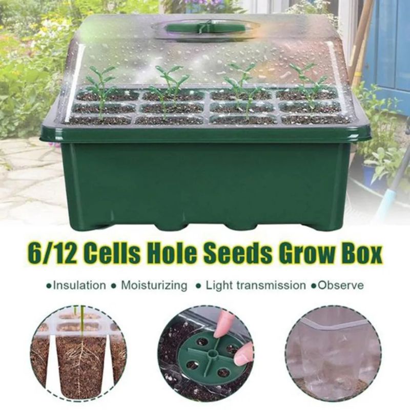 6/12 Cells Seedling Tray Box With Lid Cover Plastic Garden Plant ...
