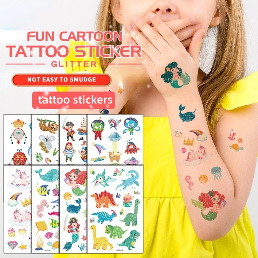 New children's flash tattoo stickers anti-sweat animal dinosaur unicorn ...