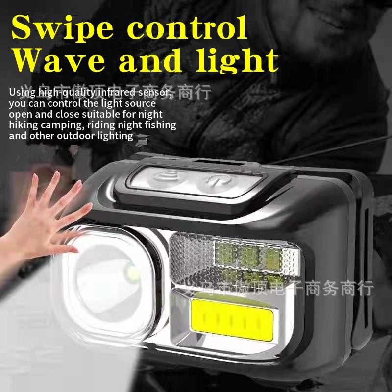 Induction Headlight Strong Light Head-Mounted Flashlight Rechargeable ...