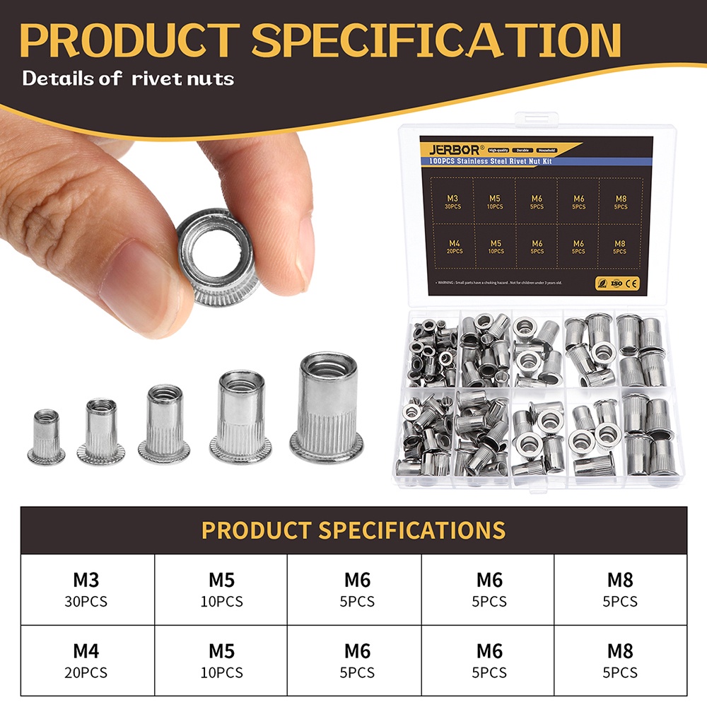 100/150/180pcs Stainless steel Rivet Nut M3 M4 M5 M6 M8 M10 Insert ...
