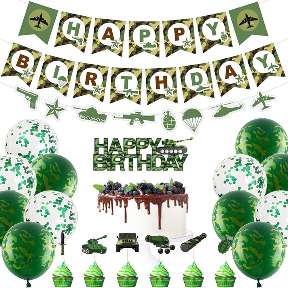 New Military Camouflage Theme Banner Army Tank Balloon Cake Topper ...