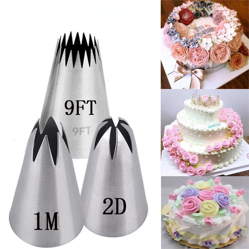 3Pcs DIY Cream Cake Icing Piping Nozzles Pastry Tips 2D Rose Flower ...