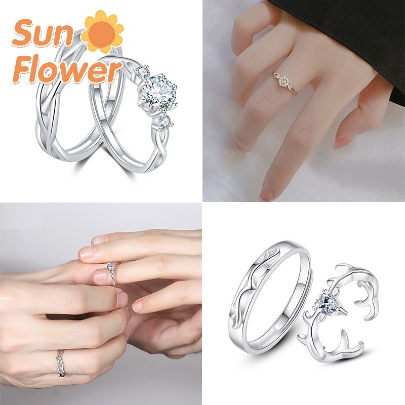 Silver Color Couple Rings Open Adjustable Ring Birthday Valentine‘s Day ...