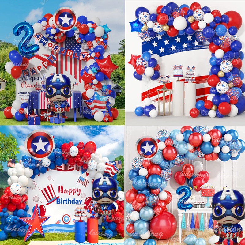 1 Set Captain America Theme Party Red White and Blue Balloon Garland ...