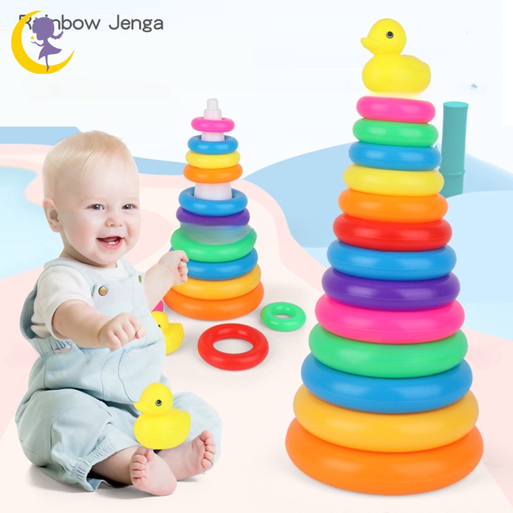 Baby Rainbow Tower Stacking Circle Fun Duck Ring Puzzle Game Pyramid ...