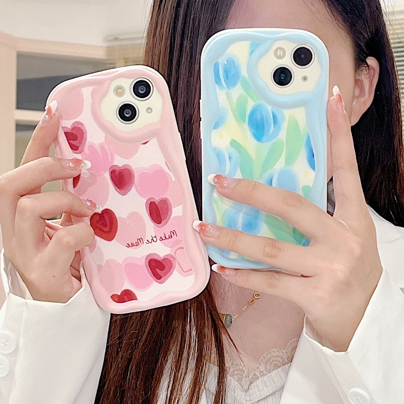 Shockproof Light Blue Tulip Pink Heart Silicone Cartoon Phone Casing ...