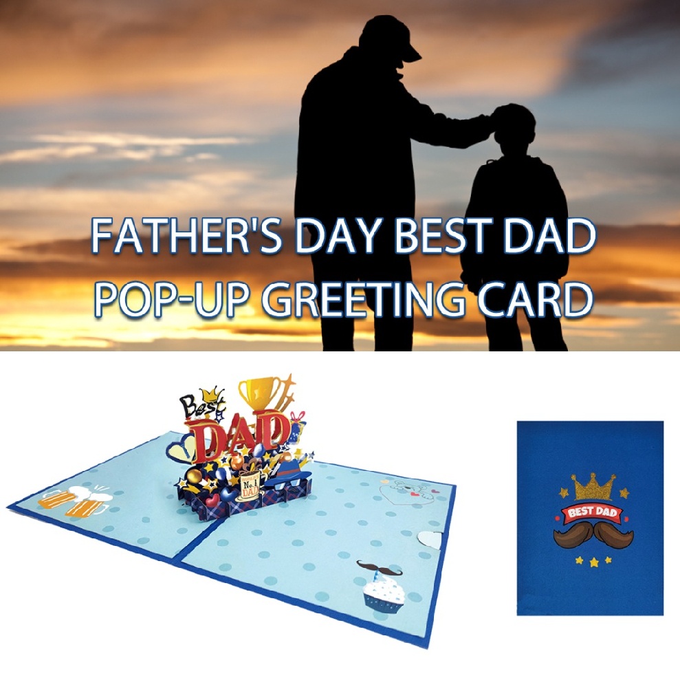 3D Happy Father's Day Best Dad Paper Greeting Card Blessing Pop-Up Card ...