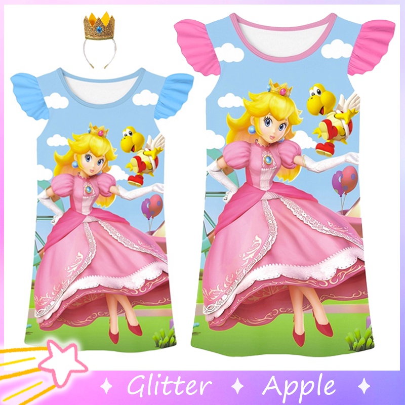 Princess Peach Super Mario Pink Dress For Kids Girl Halloween Gown ...