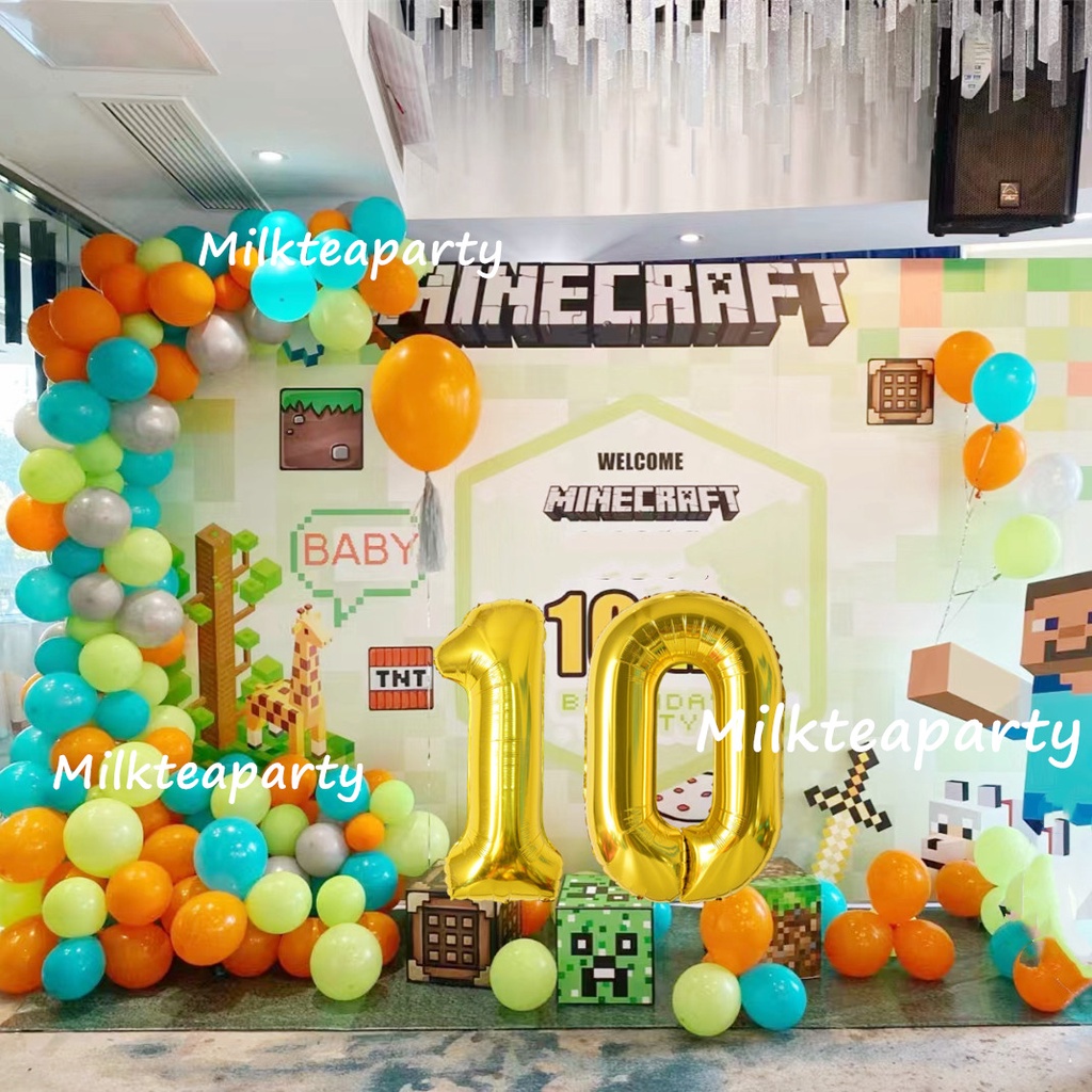 91pcs Minecraft Balloons Chain Set 32inch Gold Number Balloon Latex ...