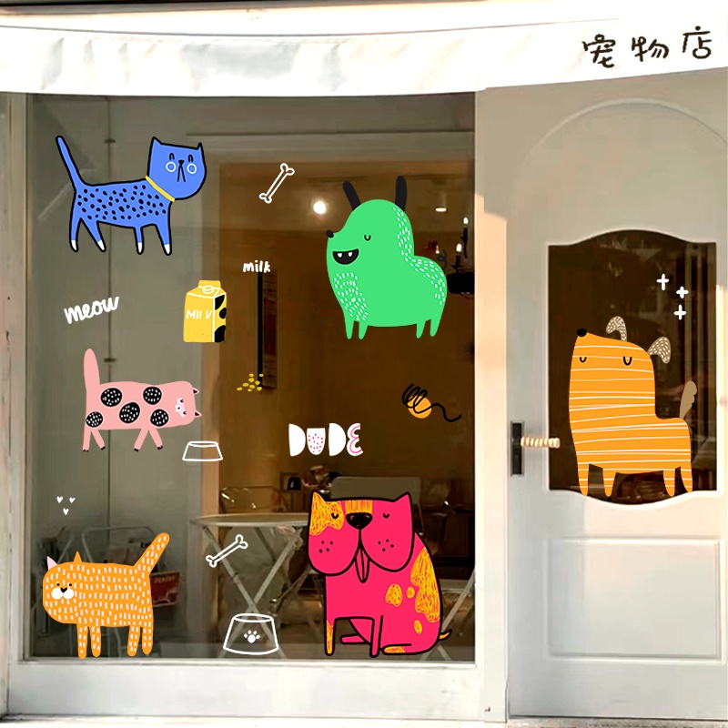 Ins Pet Shop Window Decoration Stickers Shop Glass Door Cartoon Cute ...