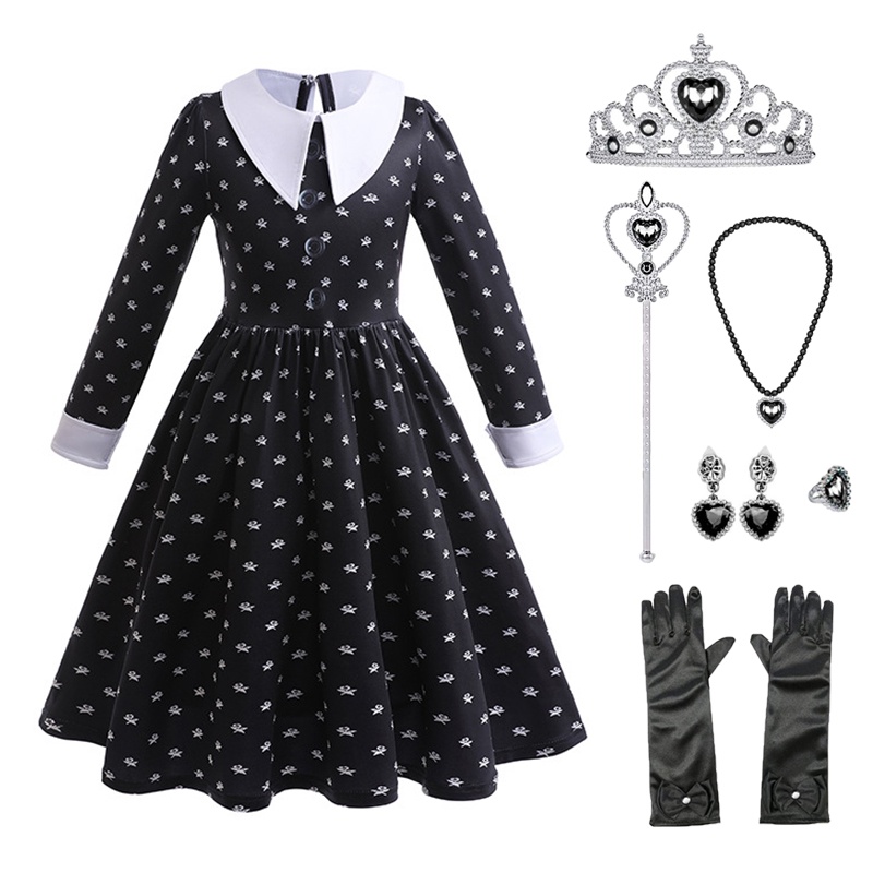 Girls Wednesday Cosplay Costume Vintage Black Gothic Outfits Wednesday ...