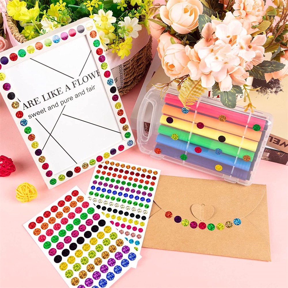 10 Sheets Shiny Glitter Circle Dot Stickers - Removable Color Coding ...