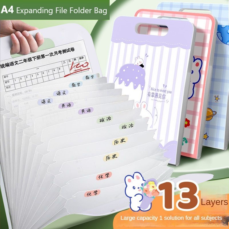 A4 Expending File Folder Bag 13 Layers Cute Cartoon Handbag Large ...