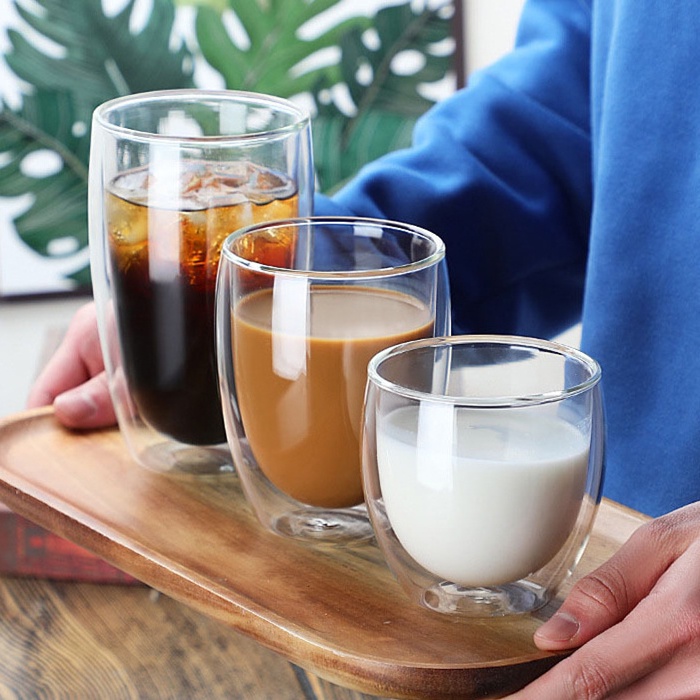 Transparent Double Wall Glass Cup Coffee Mug Heat Resistant Cup With ...