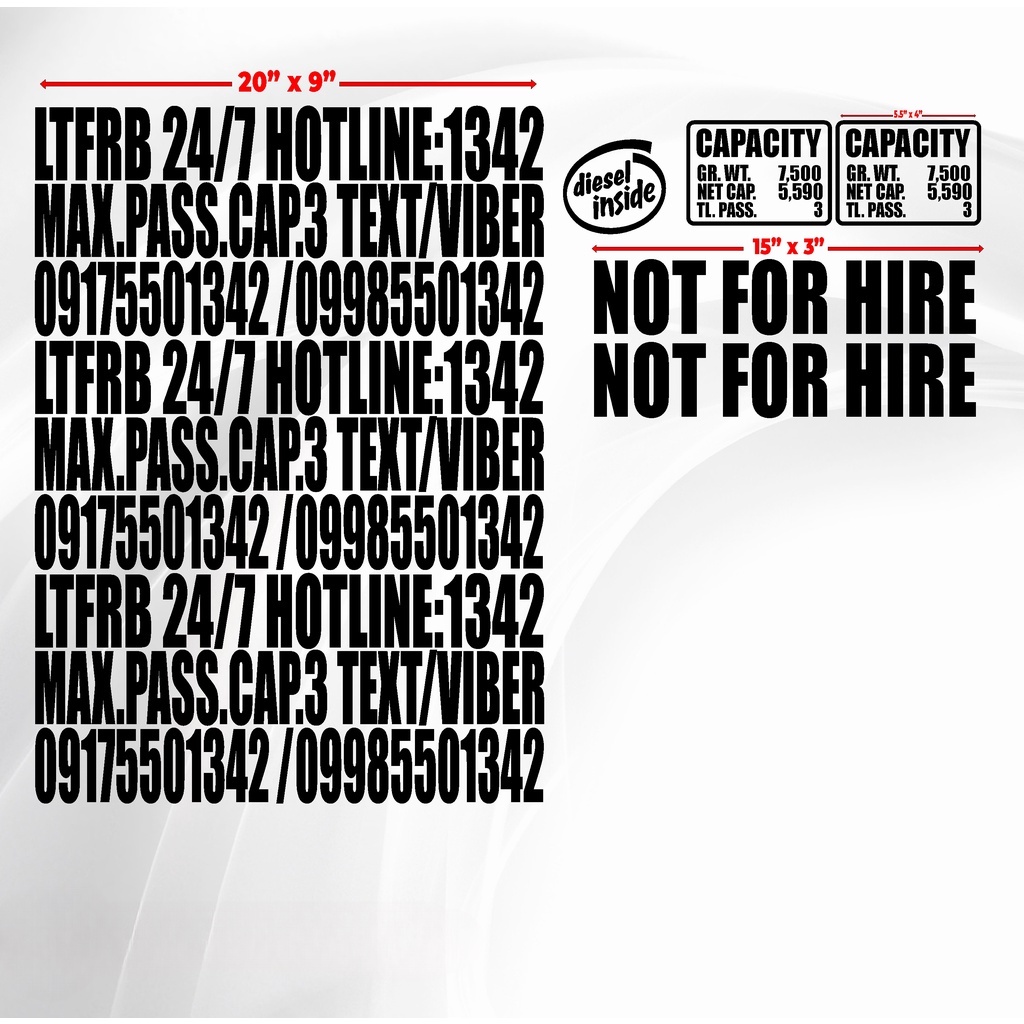 1Set LTFRB MARKINGS SET + CAPACITY AND NOT FOR HIRE STICKER | Shopee ...