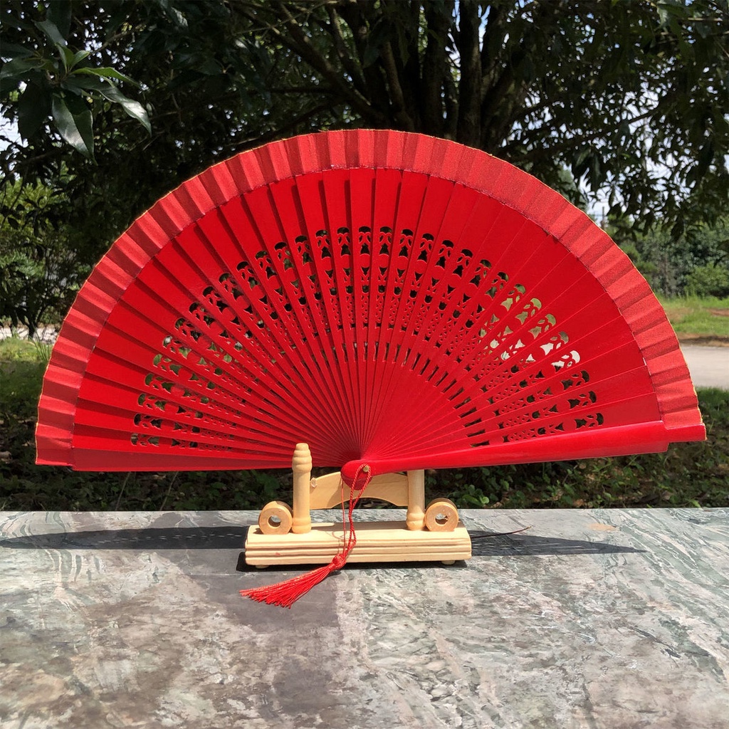 Big Red Hollow Double-Sided Fan Dance Fan Cheongsam Catwalk Folding Fan ...