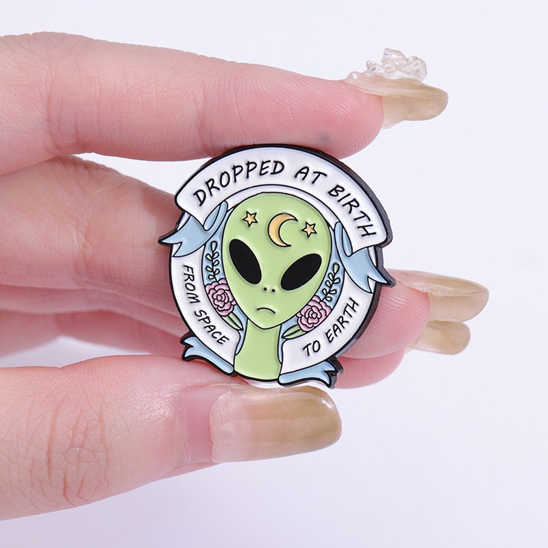 Alien Enamel Pin Funny ET Brooches Flower Alien Pins Outer Spaceman ...