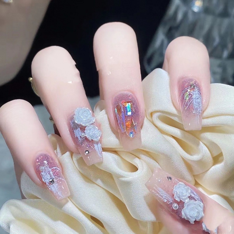 【HANDMADE DIY】Artificial Nail Provence Camellia Manicure Phototherapy ...