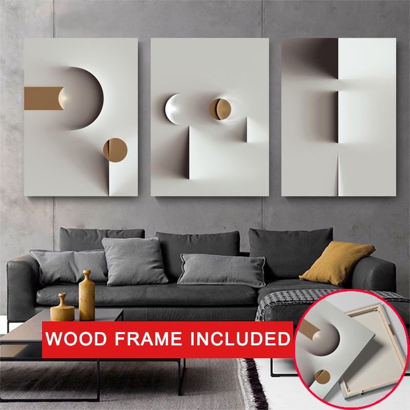 （With Frame）A Set 3PCS Nordic Canvas Painting Living Room Decorative ...
