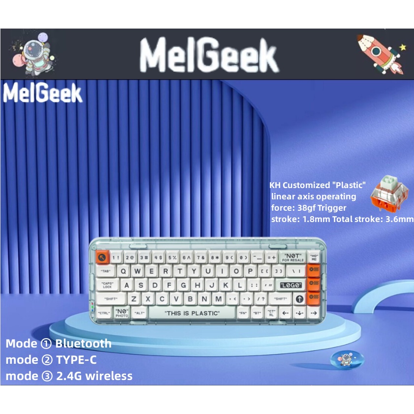 MelGeek mojo68 Transparent Mechanical Keyboard Wireless Bluetooth the ...