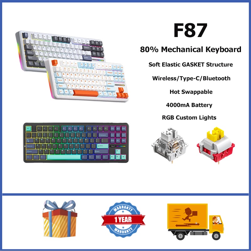 AULA F87 Wireless Mechanical Keyboard 75% RGB Hot Swappable Custom ...