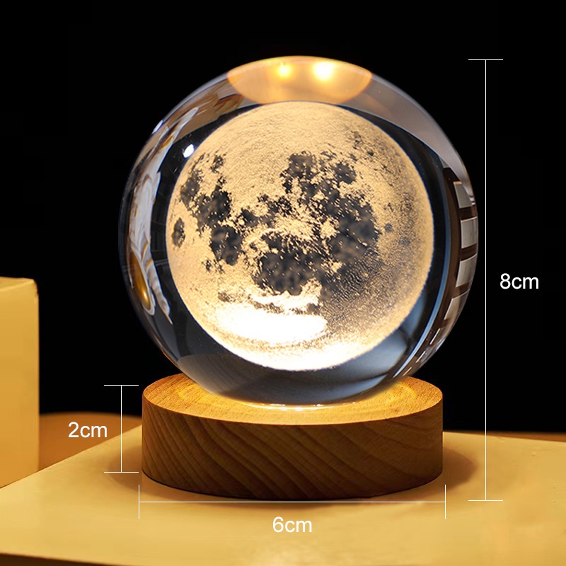 3D crystal ball night lamp Moon USB light table crystal lamp LED ...