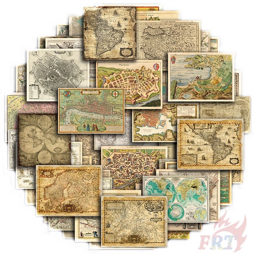54Pcs/Set Vintage Nautical Map . Treasure Map Series 01 Stickers DIY ...