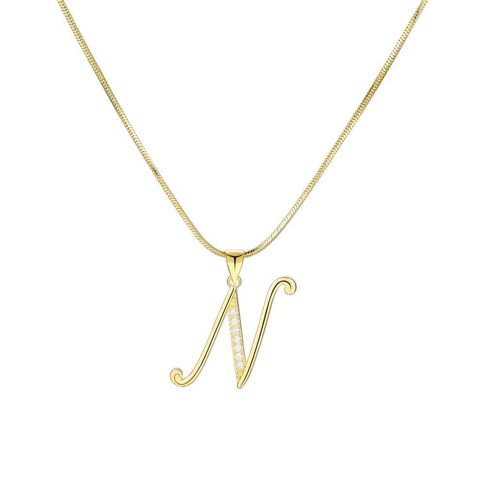 18K Gold Cubic Zirconia Letter Pendant Necklace Alphabet Accessories ...