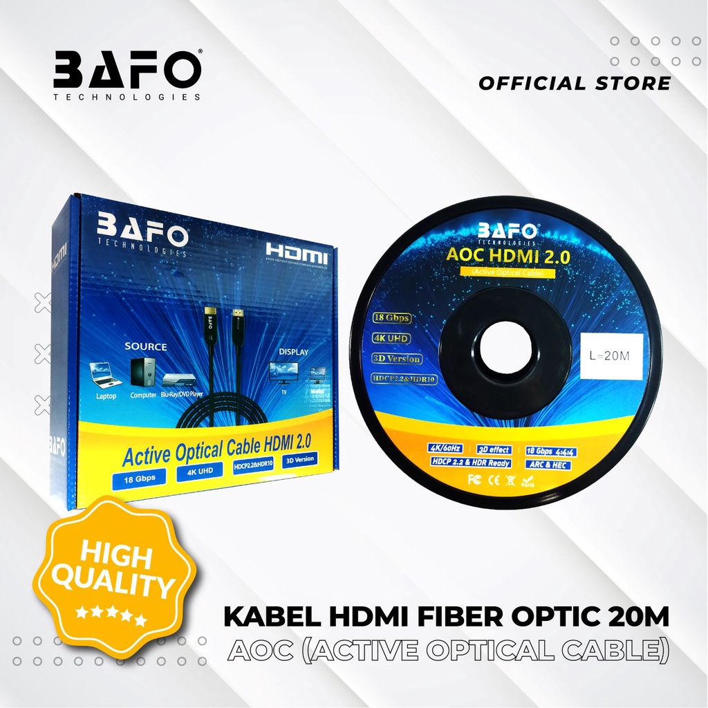 Bafo 20M Fiber Optic HDMI Cable - AOC (Active Optical Cable) | Shopee ...