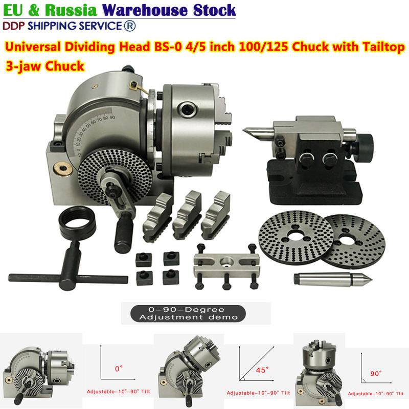 Universal Dividing Head BS-0 4/5 inch 100mm 125mm 3-Jaw Chuck Precision Semi with Tailtop 3-15 ...