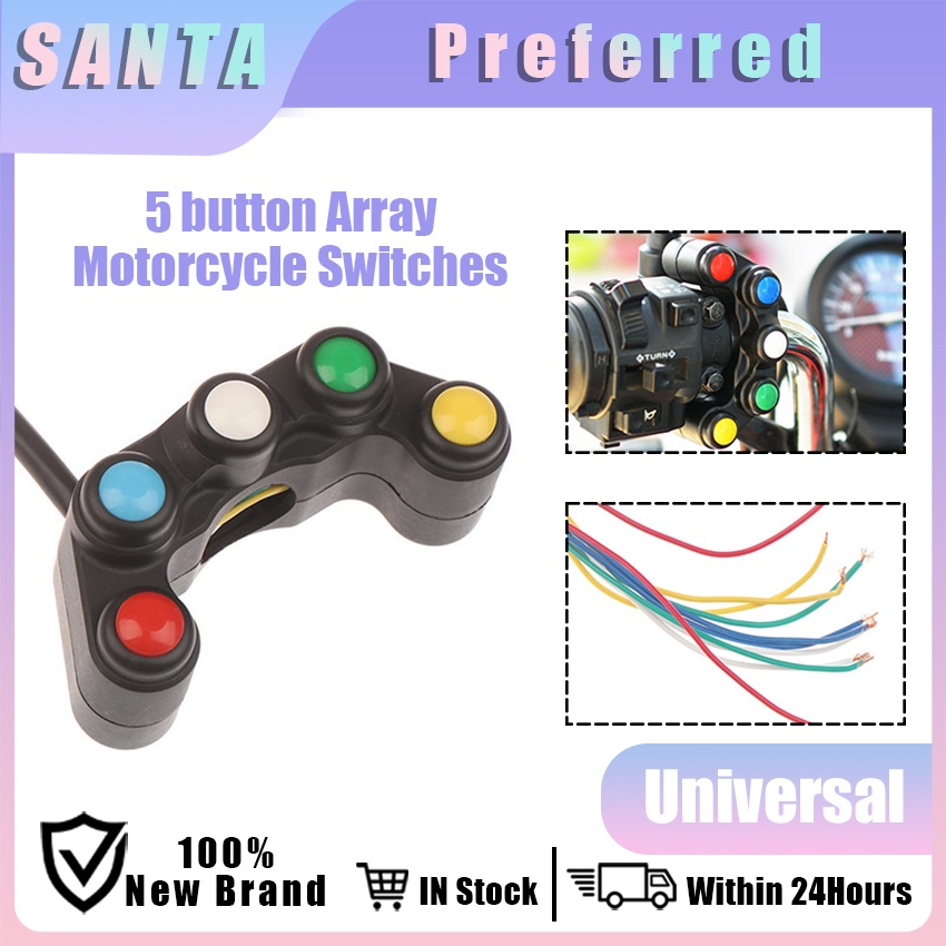 Universal Switch For Motorcycle 5 Push Button Headlight Turn Signal Fog ...