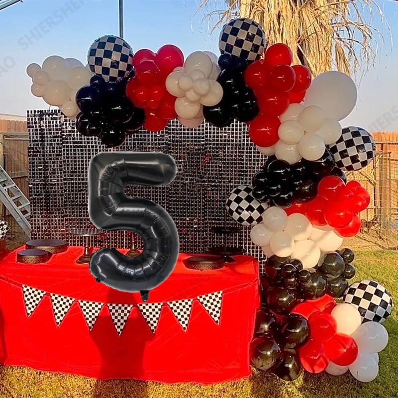 70pcs/set Racing Themed Balloon Garland Arch Set Black And White Check ...