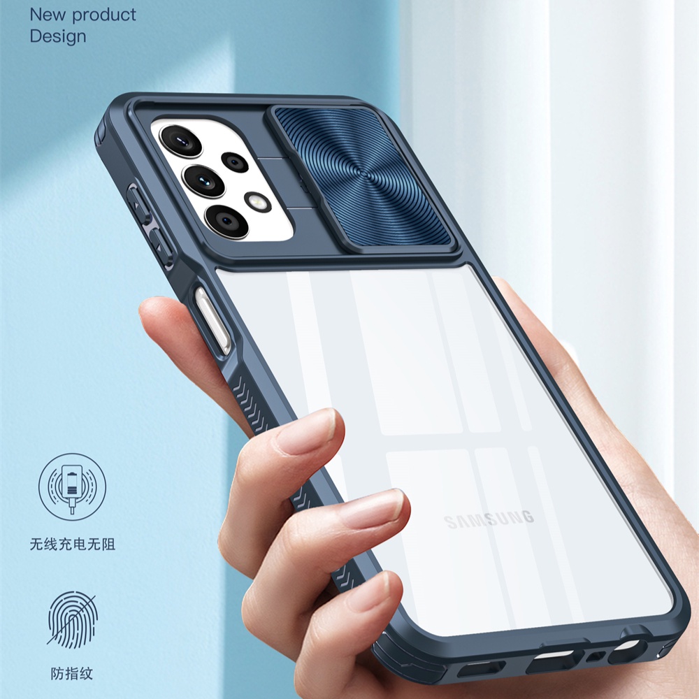 LENUO Clear Shockproof Sliding Window Camera Protection Transparent Back Cover For Samsung ...