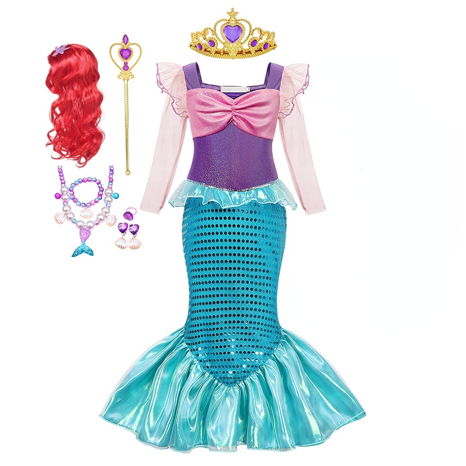 DYAA M08 Girls Clothes Princess Little Mermaid Ariel Dress Kids Cosplay ...