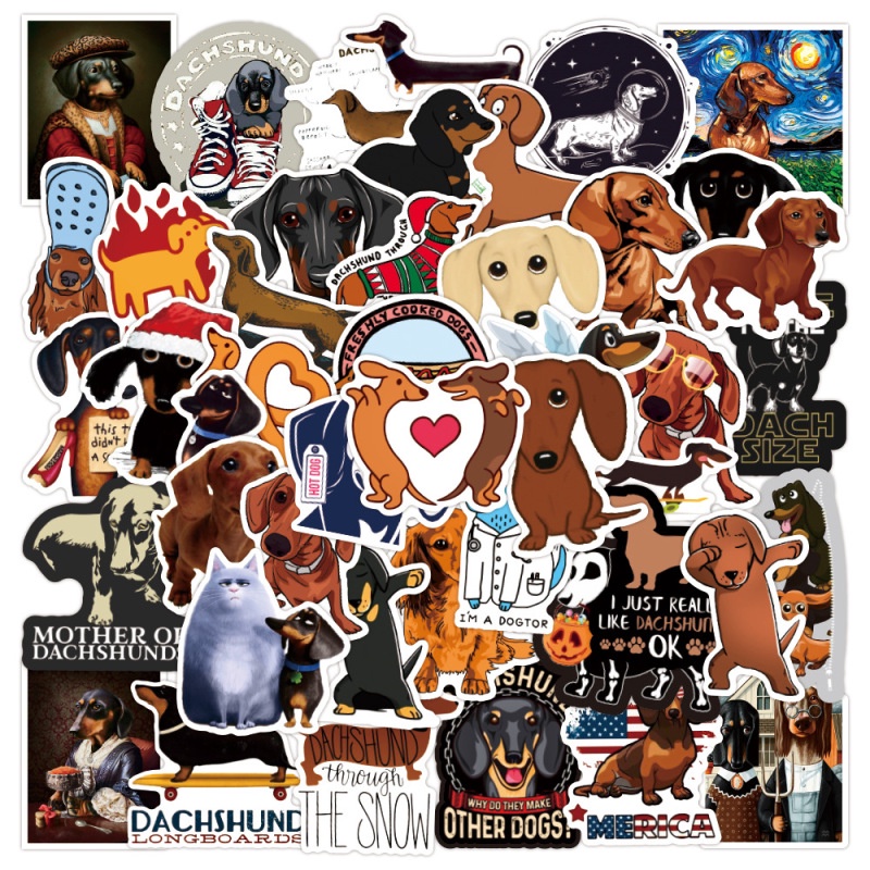 50pcs Cute Dachshund Stickers for Water Bottles Laptop Phone Guitar ...