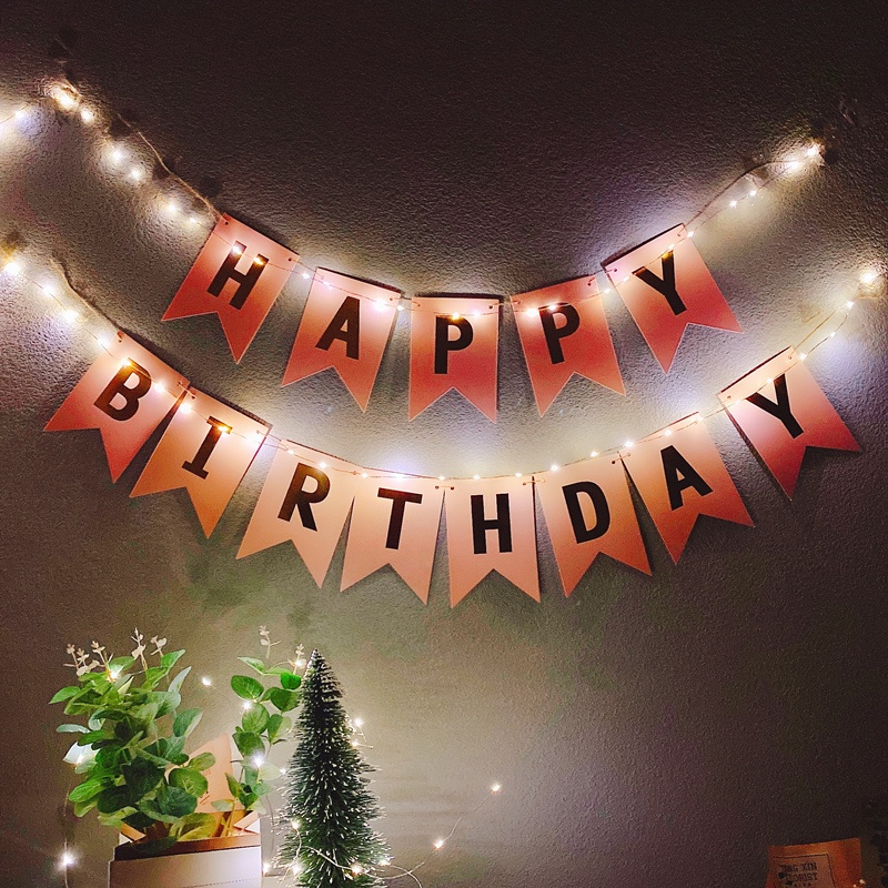 Happy Birthday Triangle Banner Flags With Light Party Decorations ...