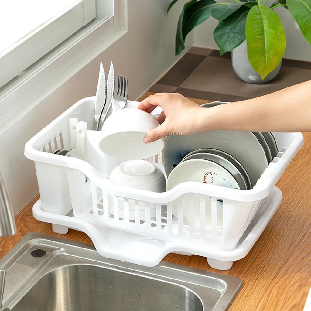 Plastic Dish Drainer Drying Rack 3 in 1 Kitchen Sink Organisers Water ...
