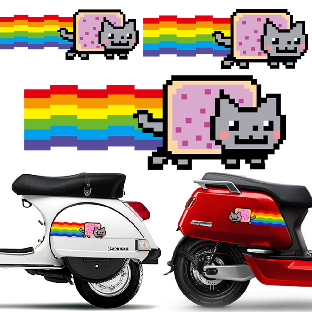 Rainbow Cat Motorcycle Sticker Reflective Nyan Cat Motorcycle Helmet ...