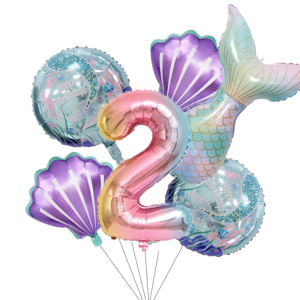 7Pcs Mermaid Tail Theme Balloon 32inch Gradient 0-9 Number Balloon Kids ...