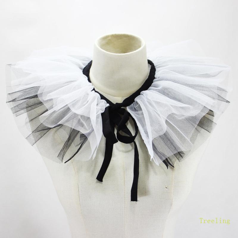 Treeling Women Renaissance Tulle Ruffled Fake Collar Layered Black ...