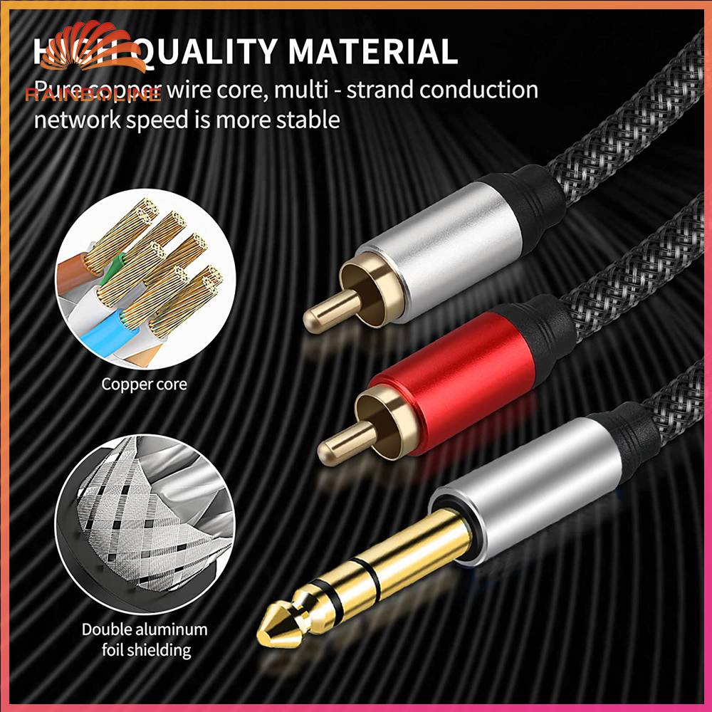 Rain 6.35mm To 2RCA Adapter Cable Professional 1/4 Inch Male TRS Stereo Plug To RCA Male Cable ...