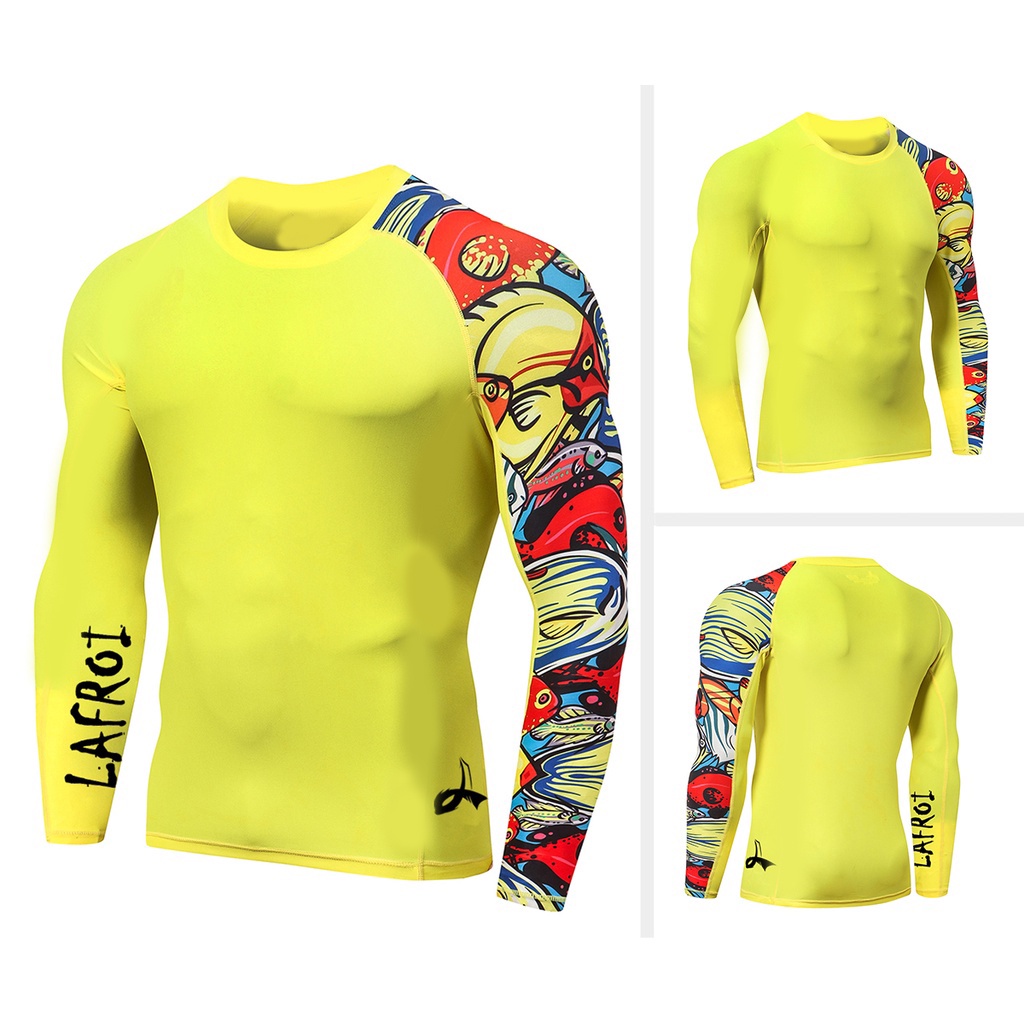 LAFROI Men's Long Sleeve SwimSuit Rush guard Fit Compression Rash Guard ...