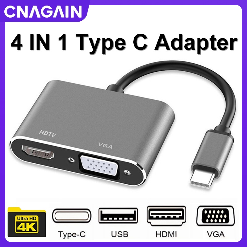CNAGAIN USB C to HDMI VGA Adapter, Type C to VGA Thunderbolt 3 for Dual ...