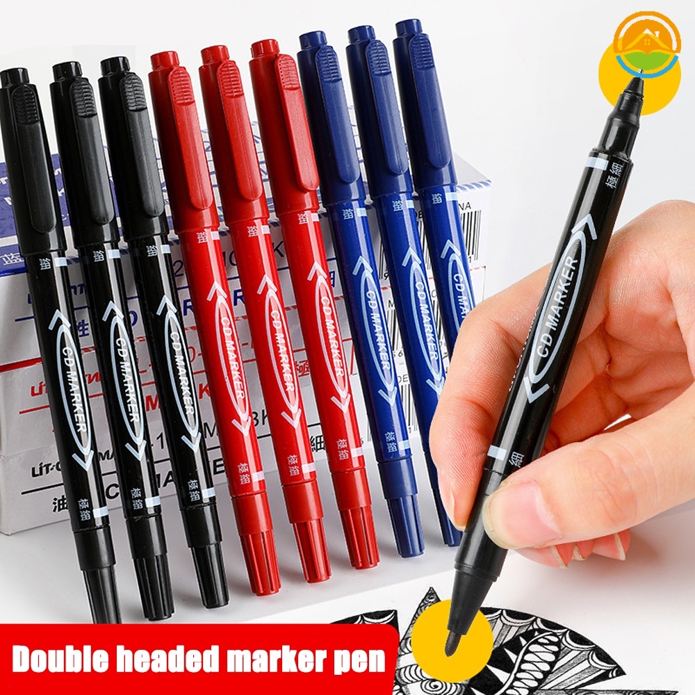 Double Headed Colorful Permanent Marker/ Waterproof Oily Black Ink ...